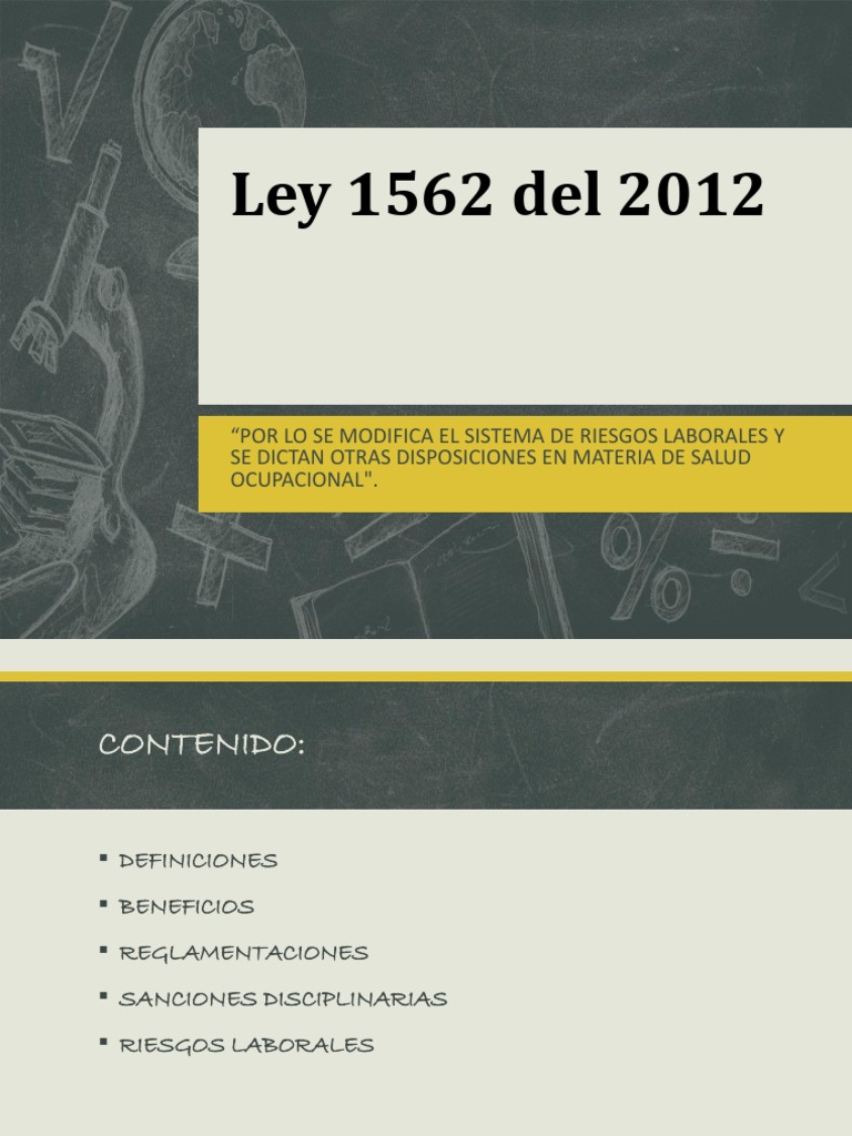 Ley 1562 Del 2012 - Presentacion | PDF | Derecho laboral | Bienestar