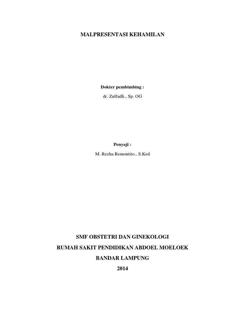 Malpresentasi Dan Malposisi REFERAT ARRI | PDF