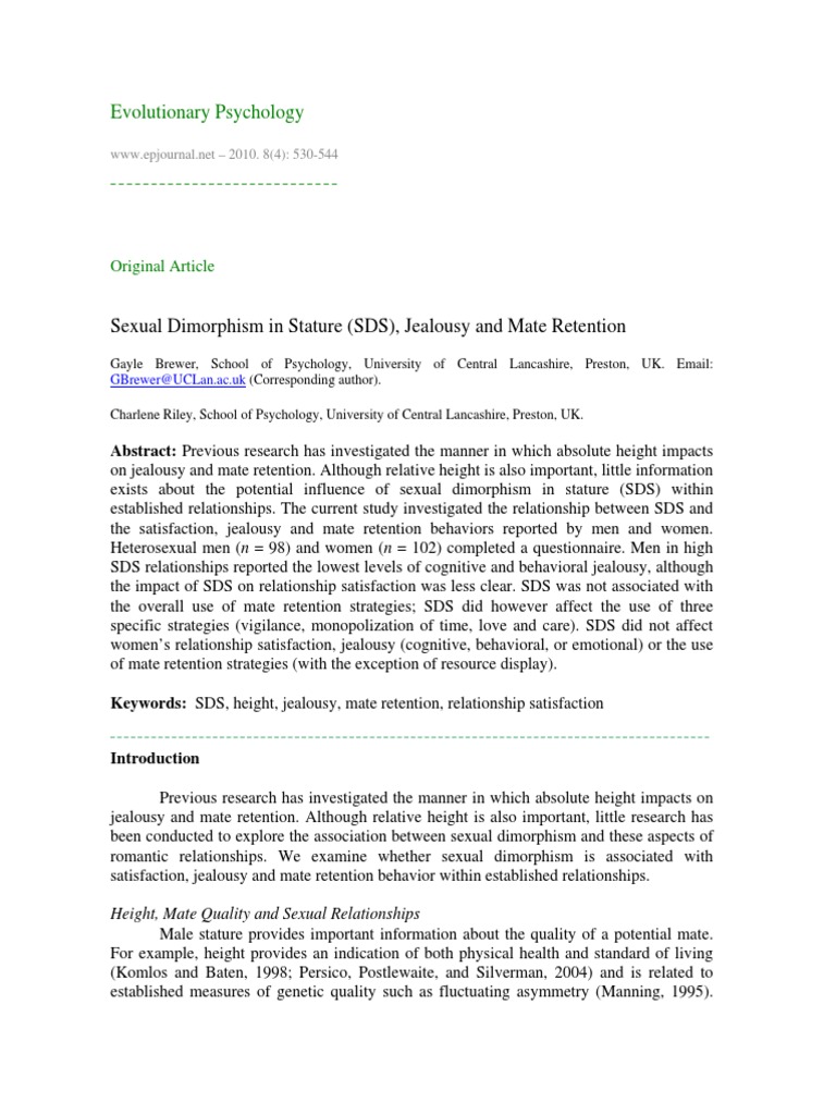 Sexual Dimorphism in Stature | PDF | Jealousy | Physical Attractiveness