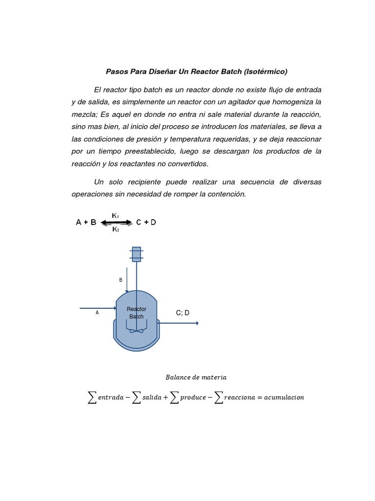 Pasos para Diseñar Un Reactor Batch | PDF | Reactor Quimico | Velocidad de reacción