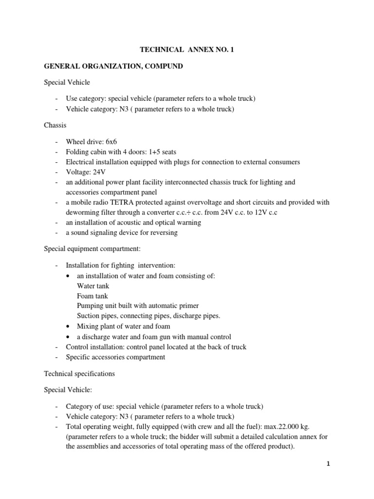 Technical Annex No. 1 | PDF | Truck | Manufactured Goods