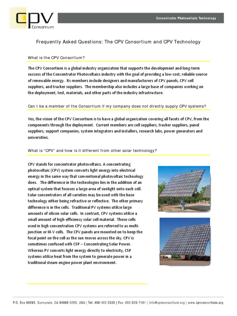 An Overview of CPV Technology: Frequently Asked Questions about the CPV ...