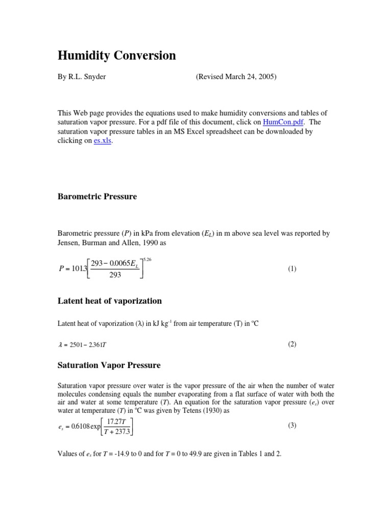 Humidity Conversion: Barometric Pressure | PDF | Relative Humidity ...