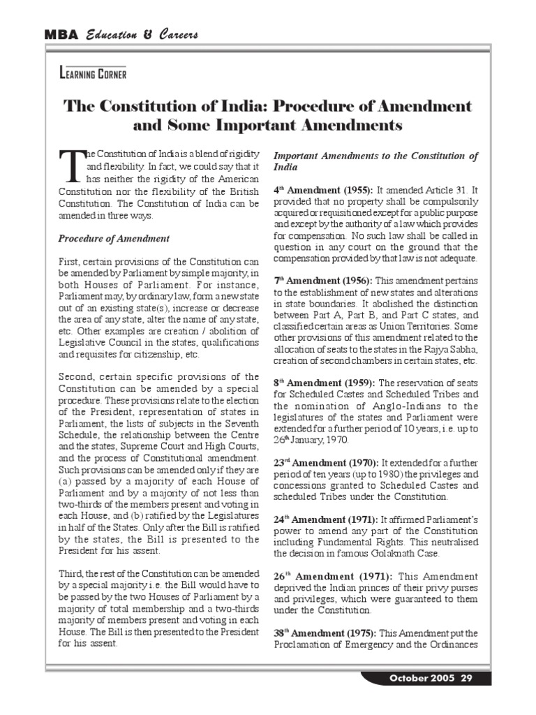 The Constitution of India - Important Amendments | Constitutional ...