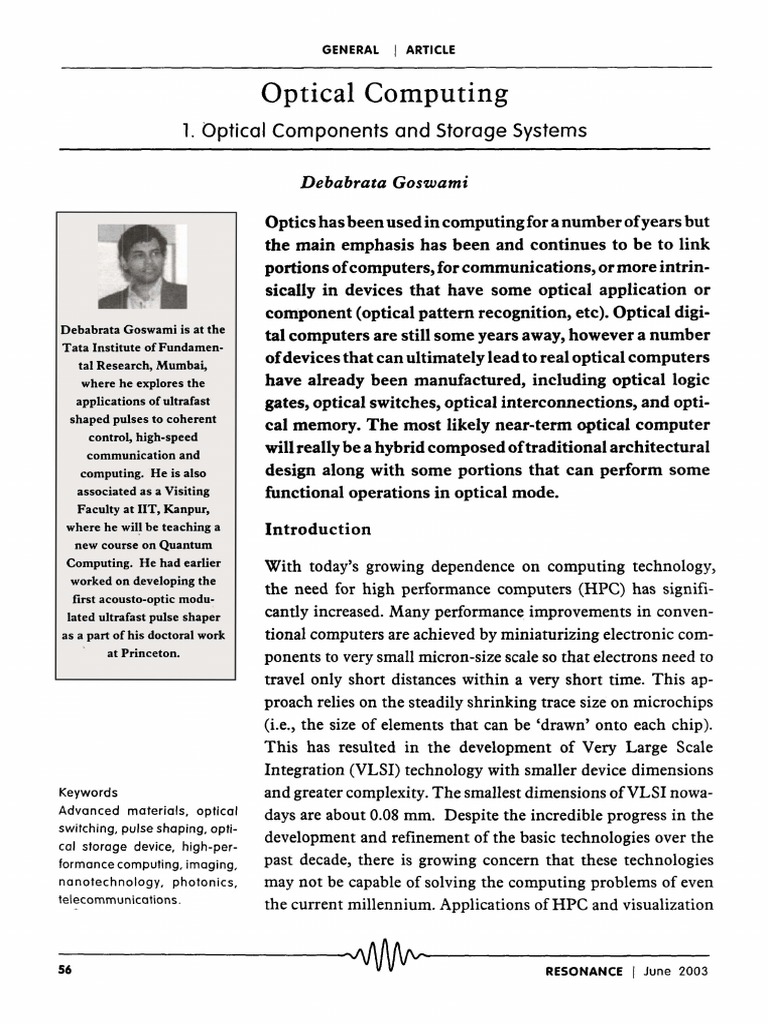 Optical Computing: 1. Optical Components and Storage Systems | PDF ...