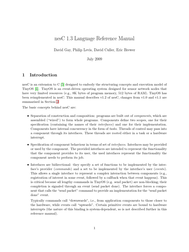 Nesc 1.3 Language Reference Manual: David Gay, Philip Levis, David ...
