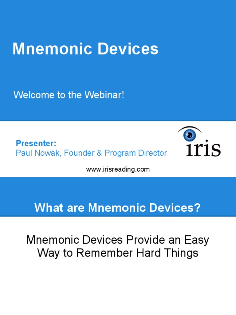 Mnemonic Devices: Welcome To The Webinar! | PDF | Mnemonic ...