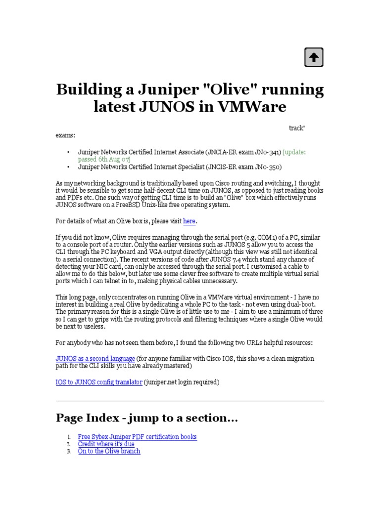 Building A Juniper 'Olive' Running Latest JUNOS in VMWare | PDF | File ...