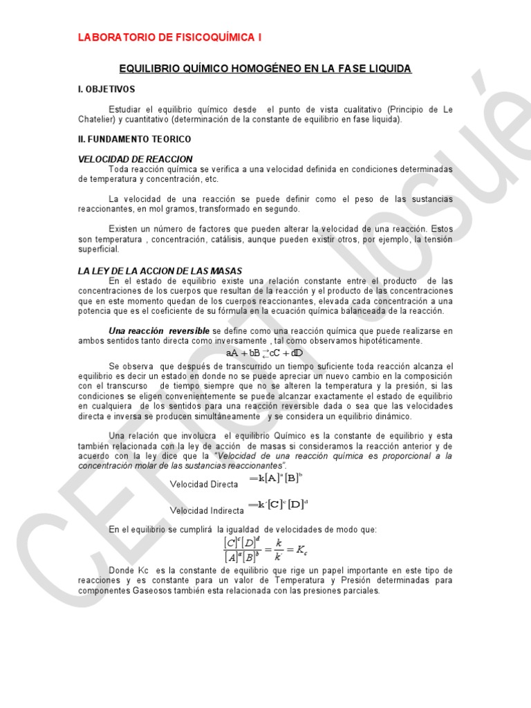 LabFIQUI-I-"EQUILIBRIO QUÍMICO HOMOGÉNEO EN LA FASE LIQUIDA"A | PDF ...