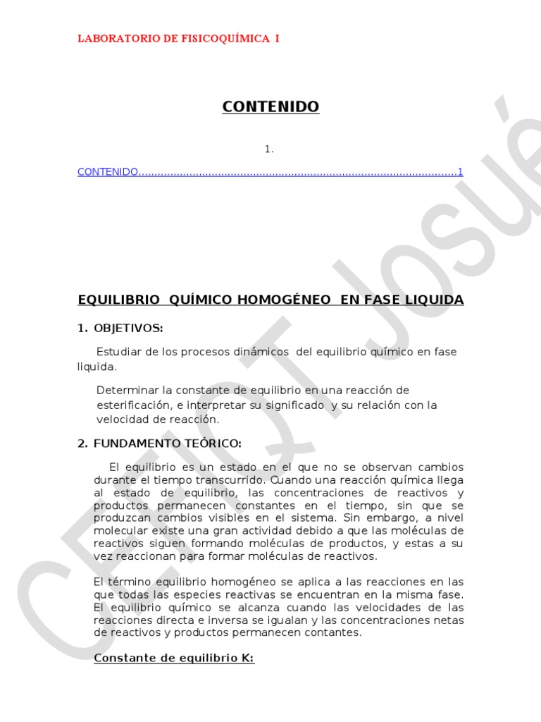 LabFIQUI-I-"EQUILIBRIO QUÍMICO HOMOGÉNEO EN LA FASE LIQUIDA"C | PDF ...