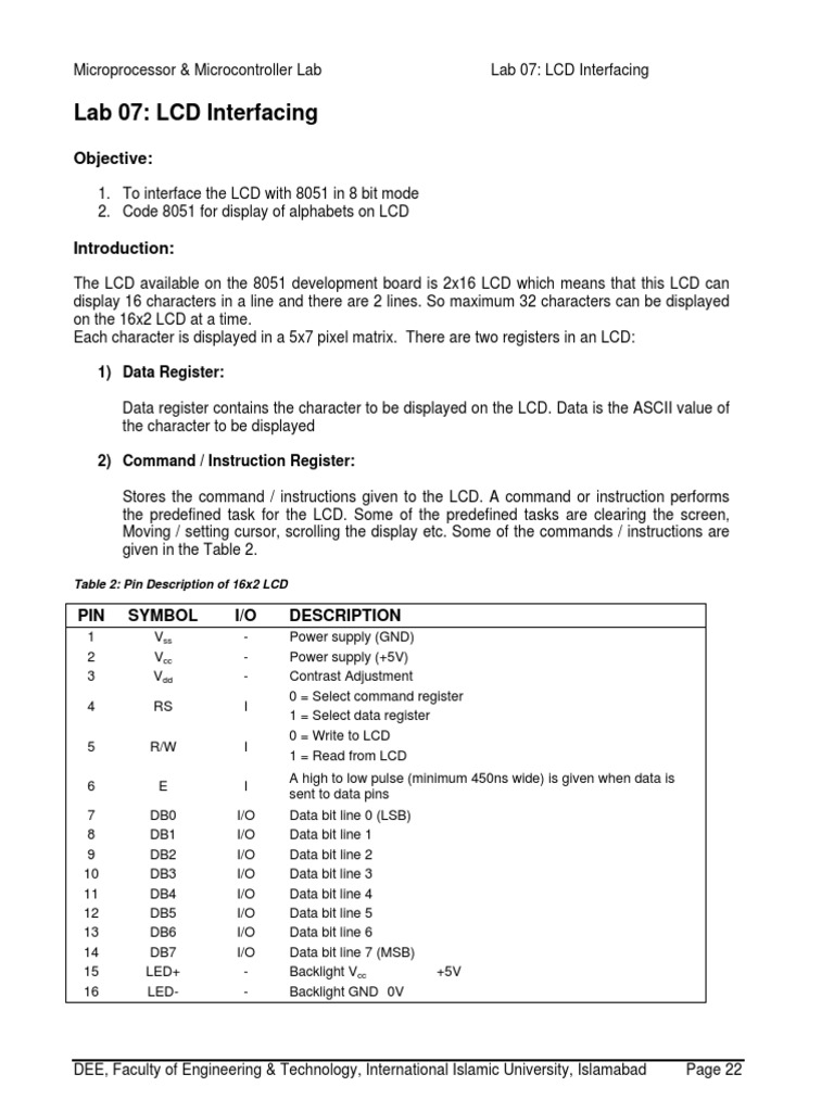 8051 Microcontroller Lab Manual Lab 07 | PDF | Liquid Crystal Display ... 8051 Microcontroller Lab Manual Lab 07 | PDF | Liquid Crystal Display ...