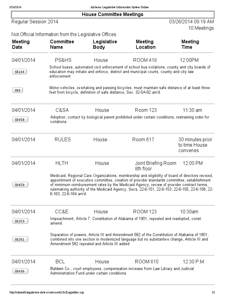House Committee Meeting Schedule - April 1-2 | PDF | Political Charters ...