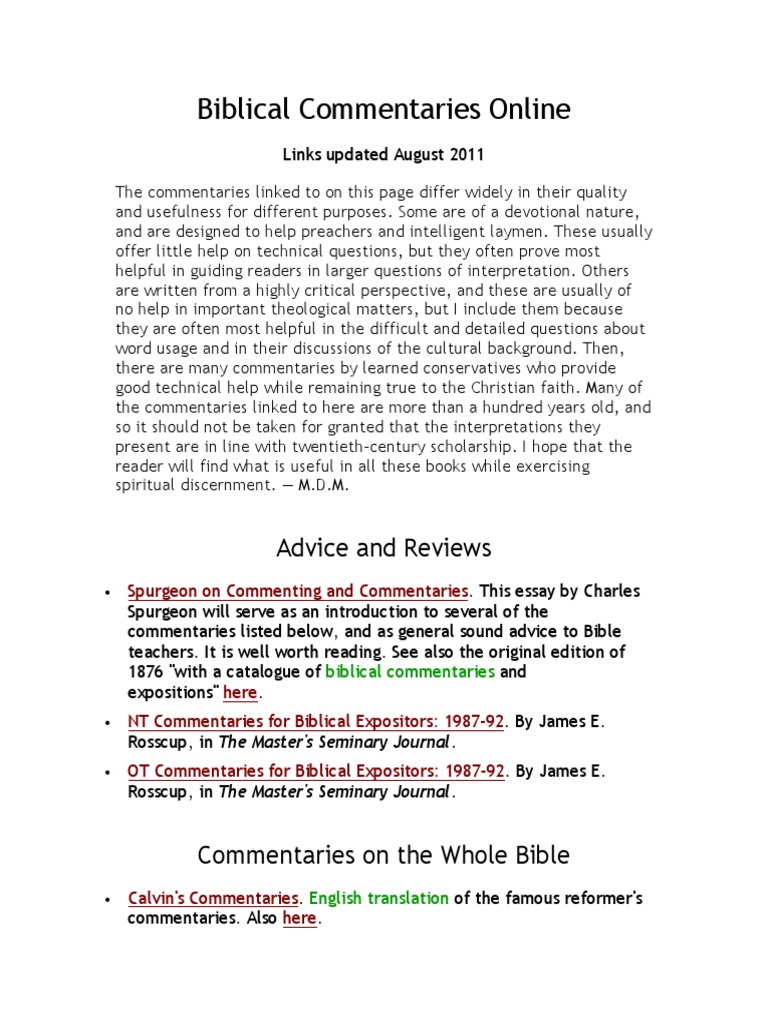 Online Biblical Commentaries Guide | PDF | Twelve Minor Prophets | New ...