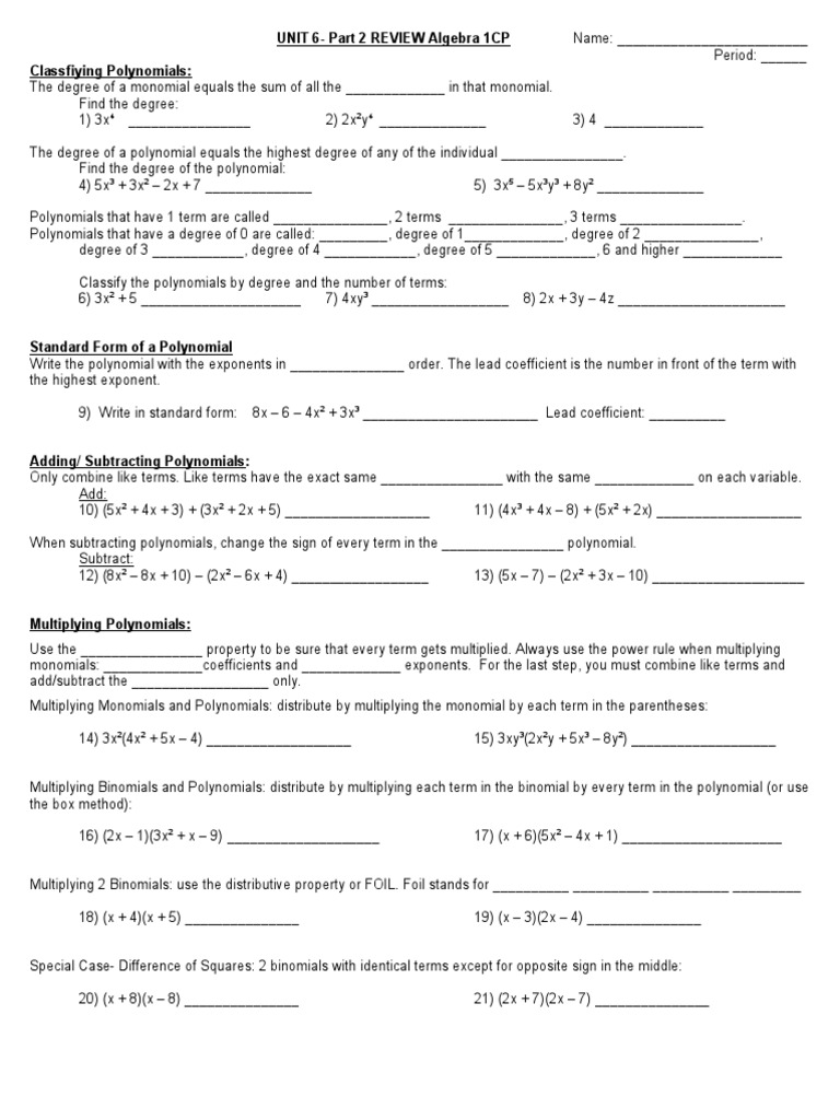 Algebra 1CP Polynomial Review Guide | PDF | Technology & Engineering