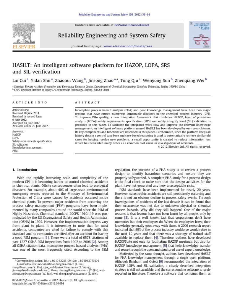 HASILT - An - Intelligent Software Platform For HAZOP - LOPA - SRS and SIL Verification | PDF ...