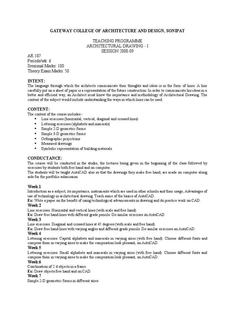Teaching Programme..Architectural Drawing | PDF | Computer Aided Design ...