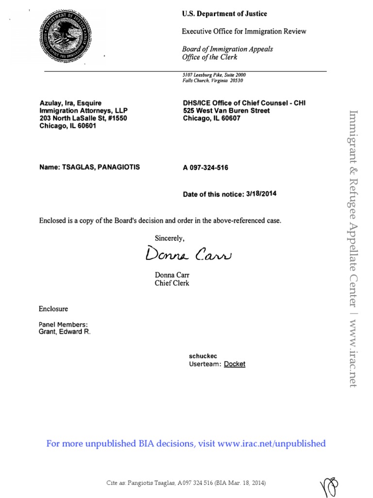 BIA Decision: Tsaglas Remand Case | PDF | Removal Proceedings ...