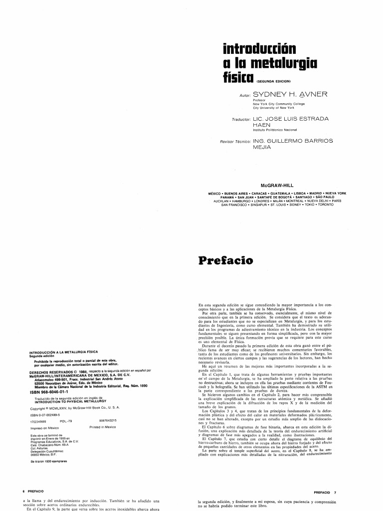 ''Introducción A La Metalurgía Fisica'', Sydney Avner | PDF