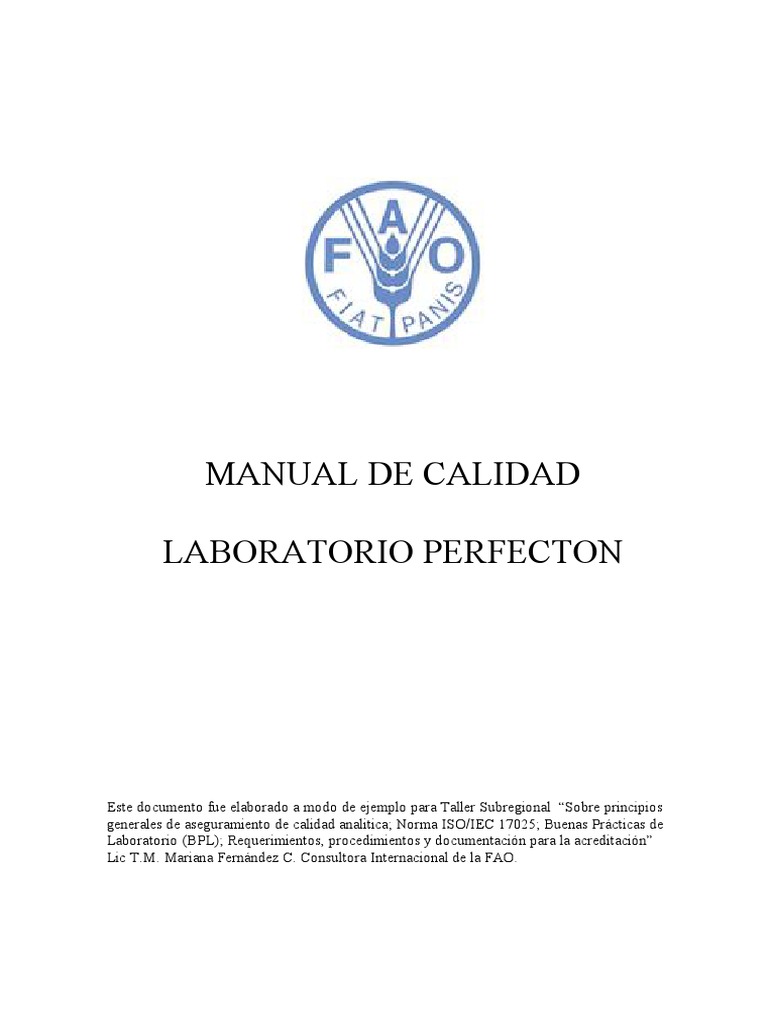 FAO. Manual de Calidad 17025 | Descargar gratis PDF | Laboratorios | Calidad (comercial)