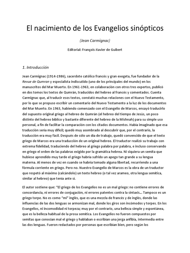 El Nacimiento de Los Evangelios Sinópticos | PDF | Evangelios | Evangelio De Lucas