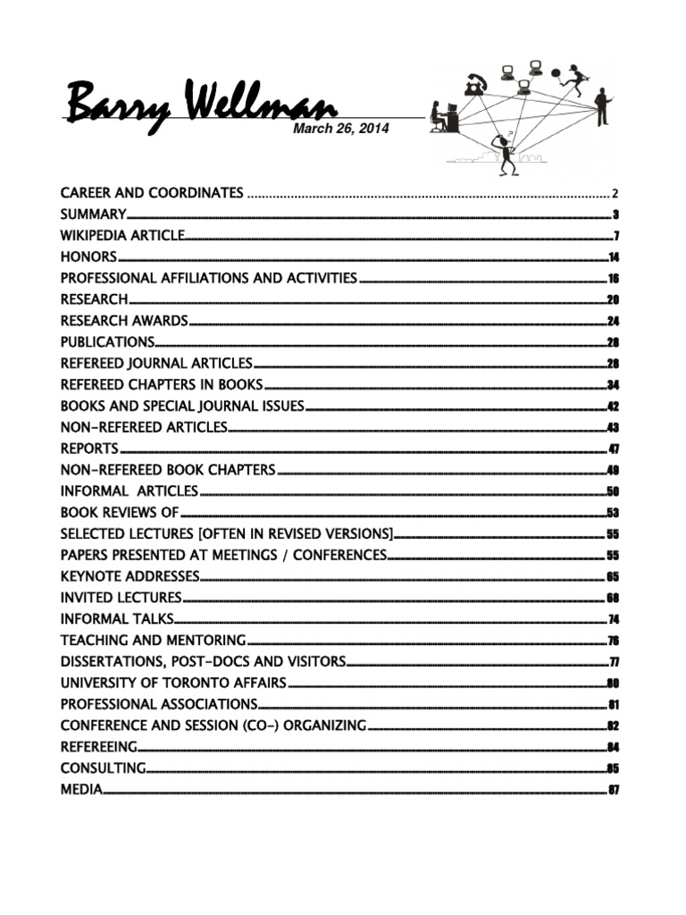 Barry Wellman Vitae | PDF | Academia | Science