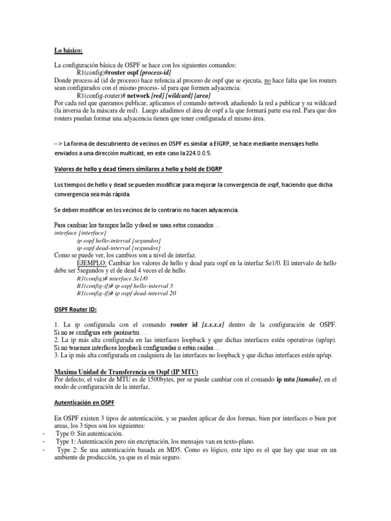 Resumen Configuración OSPF | PDF | Enrutador (Computación) | Red de arquitectura