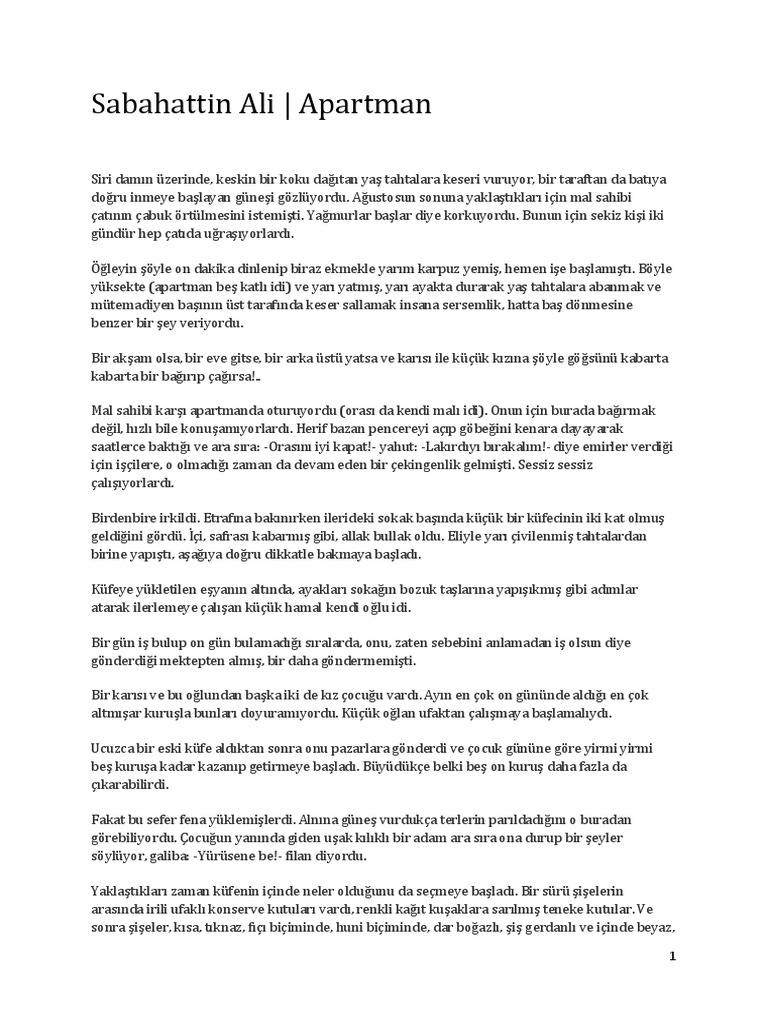 Sabahattin Ali - Apartman | PDF