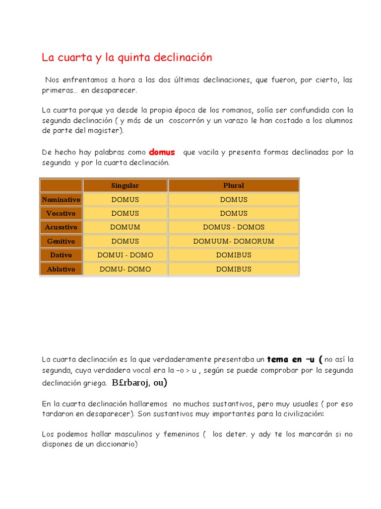 Cuarta y Quinta Declinación en Latín | PDF | Gramática | Semántica