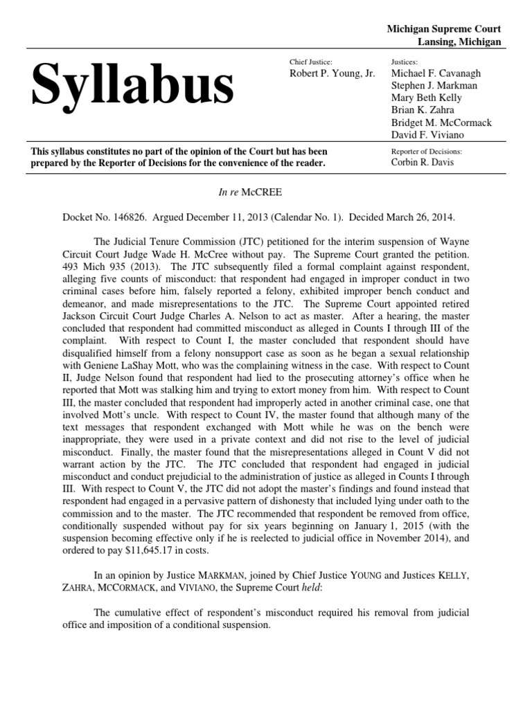 Court Opinion in Judge Wade McCree Case (Contains Crude Language) | PDF ...