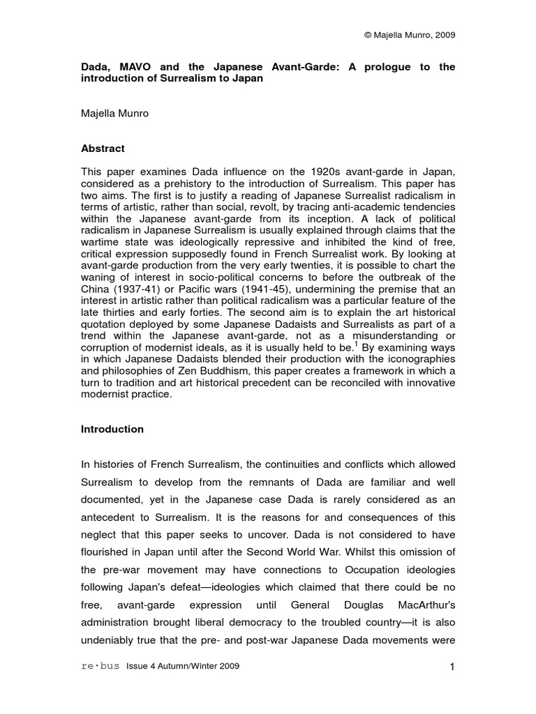 Dada, MAVO and The Japanese Avant-Garde: A Prologue To The Introduction ...