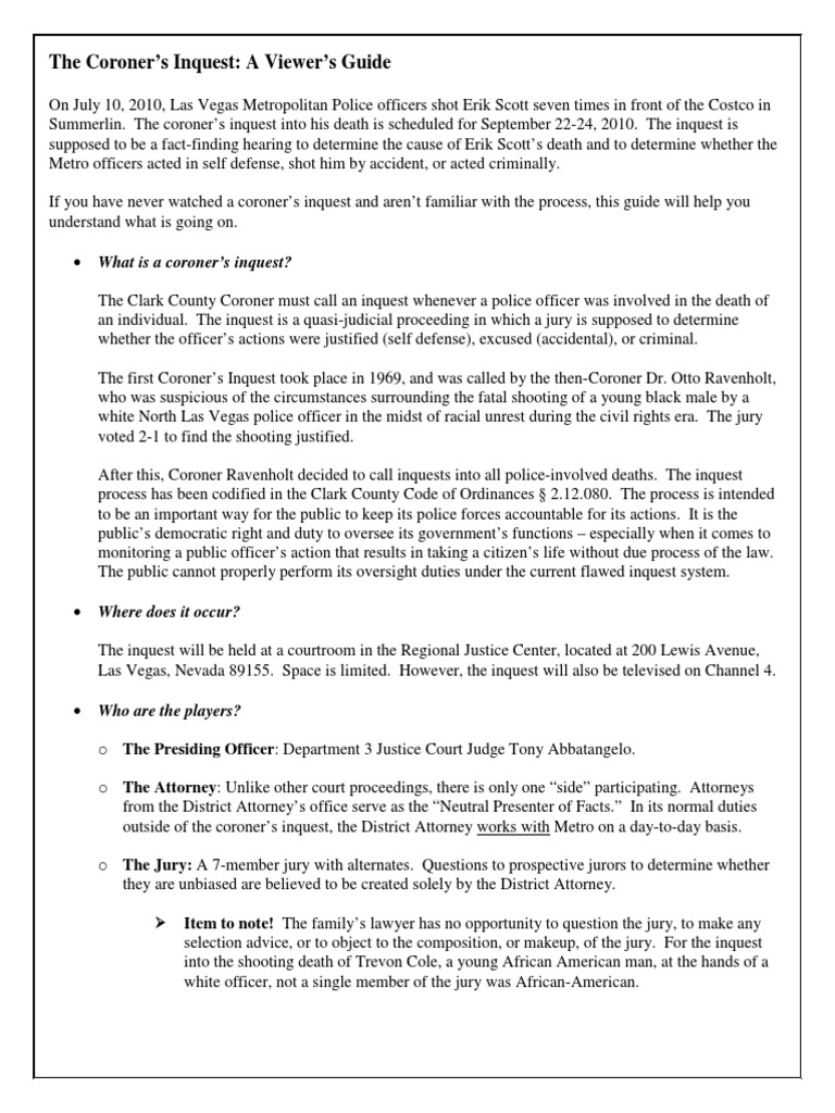 The Coroner's Inquest: A Viewer's Guide | PDF | Coroner | Law Enforcement