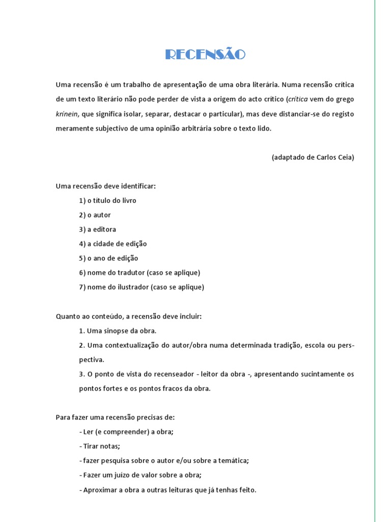Como Fazer Uma Recensão | PDF | Autor | Livros