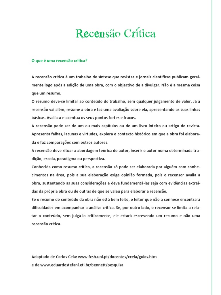 como fazer uma recensão crítica | Teoria | Autor