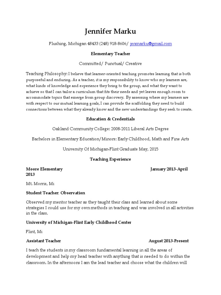 Elementary Teaching Portfolio | PDF | Career & Growth