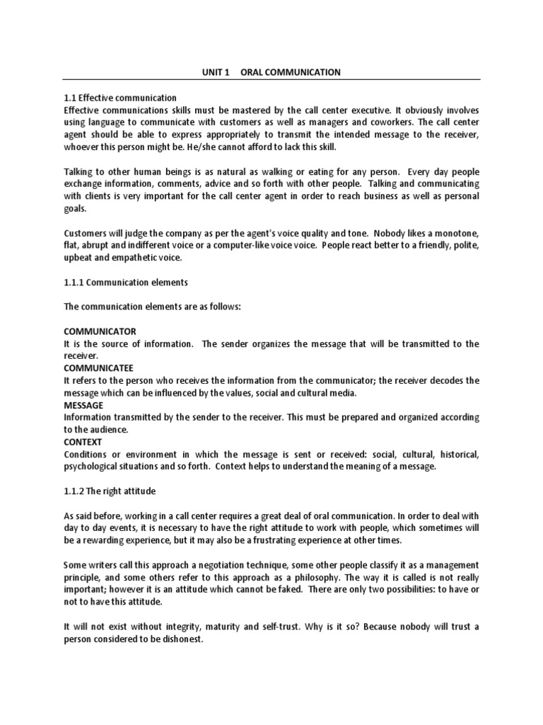 Unit 1 Oral Communication | PDF | Call Centre | Negotiation