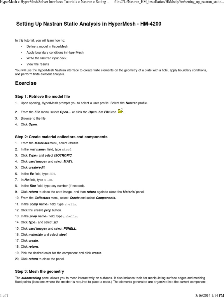HyperMesh - HyperMesh Solver Interfaces Tutorials - Nastran - Setting ...