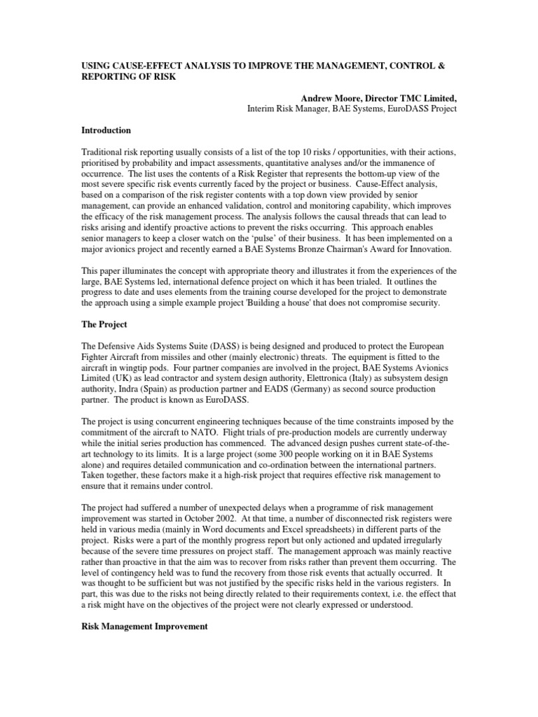 Cause-Effect Analysis To Improve Risk Management | PDF | Top Down And ...