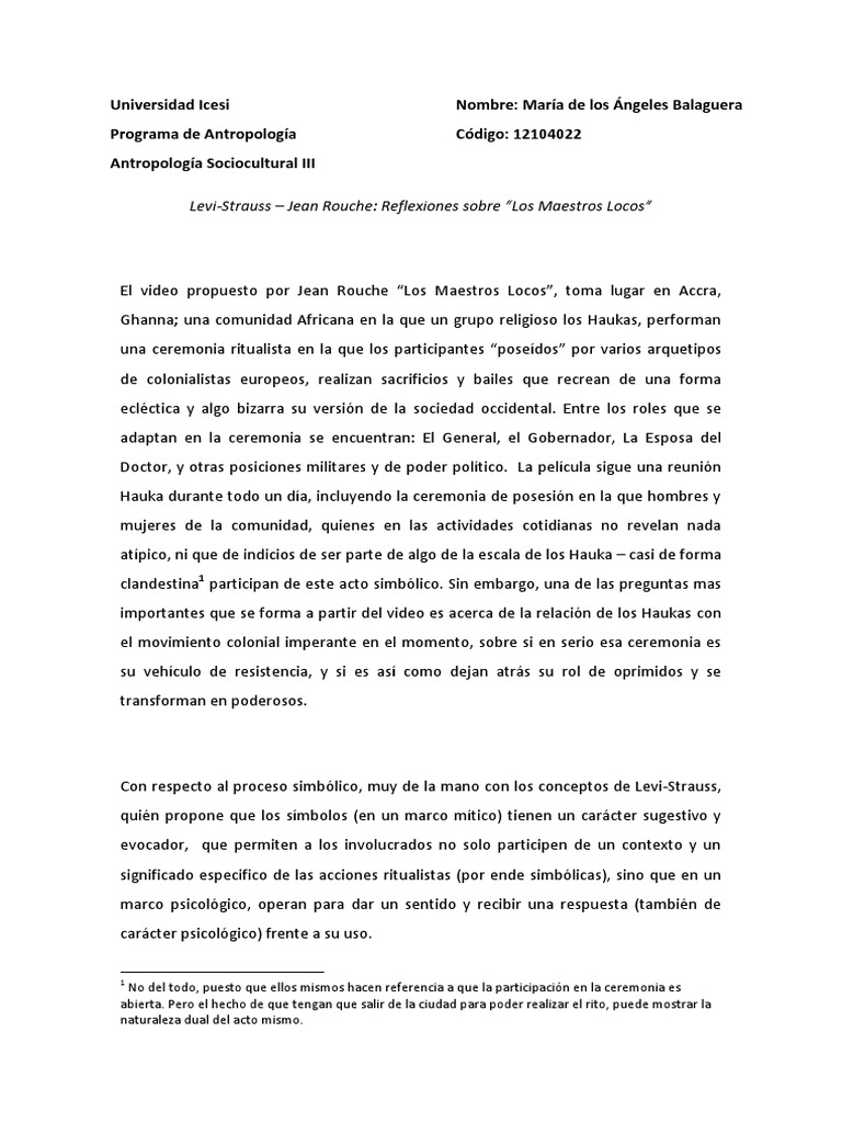 Los Maestros Locos - Eficacia Simbolica - Jean Rouche - Levi-Strauss ...