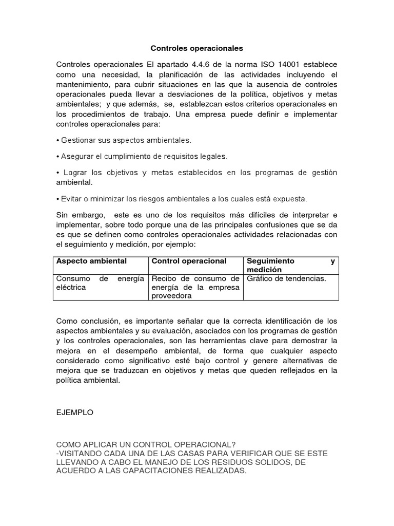 Controles Operacionales ISO 14001 | PDF | Science | Ciencia (general)