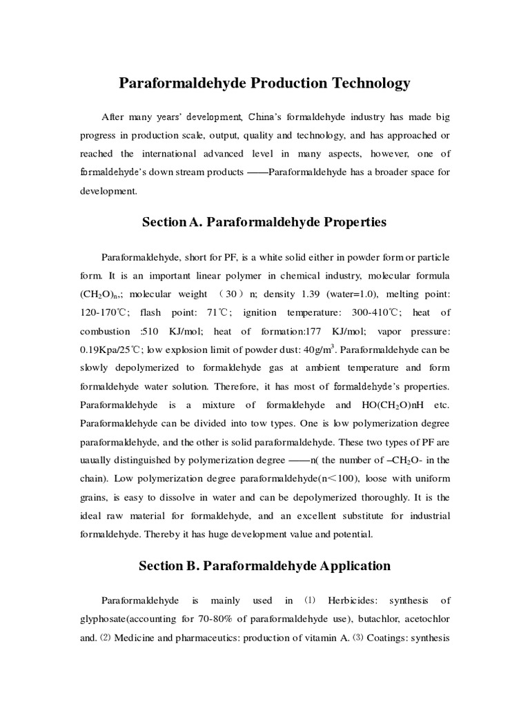 Para Formaldehyde | PDF | Formaldehyde | Polymerization