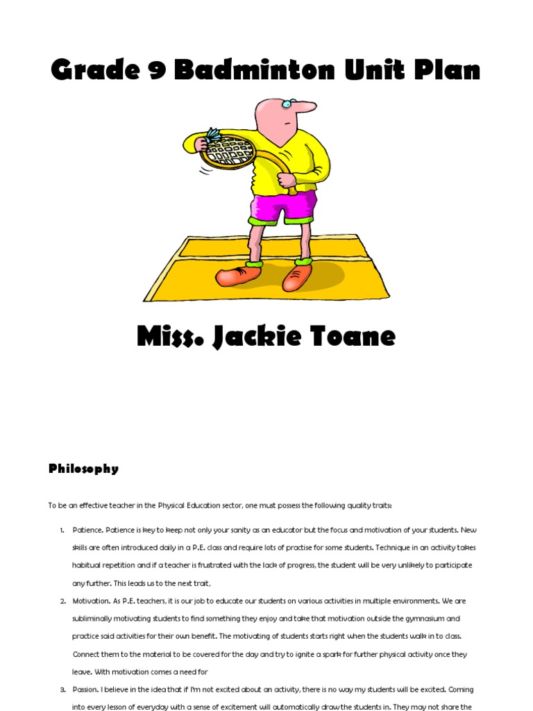 Grade 9 Badminton Unit Plan | PDF | Physical Education | Educational ...