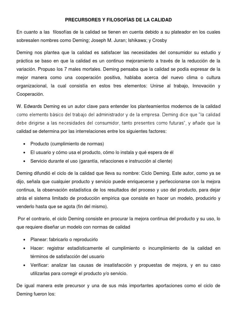 Precursores y Filosofías de La Calidad | PDF | Calidad (comercial) | Producto (Negocio)