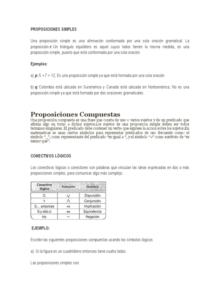 Proposiciones Simples | Descargar gratis PDF | Proposición | Consecuencia Lógica