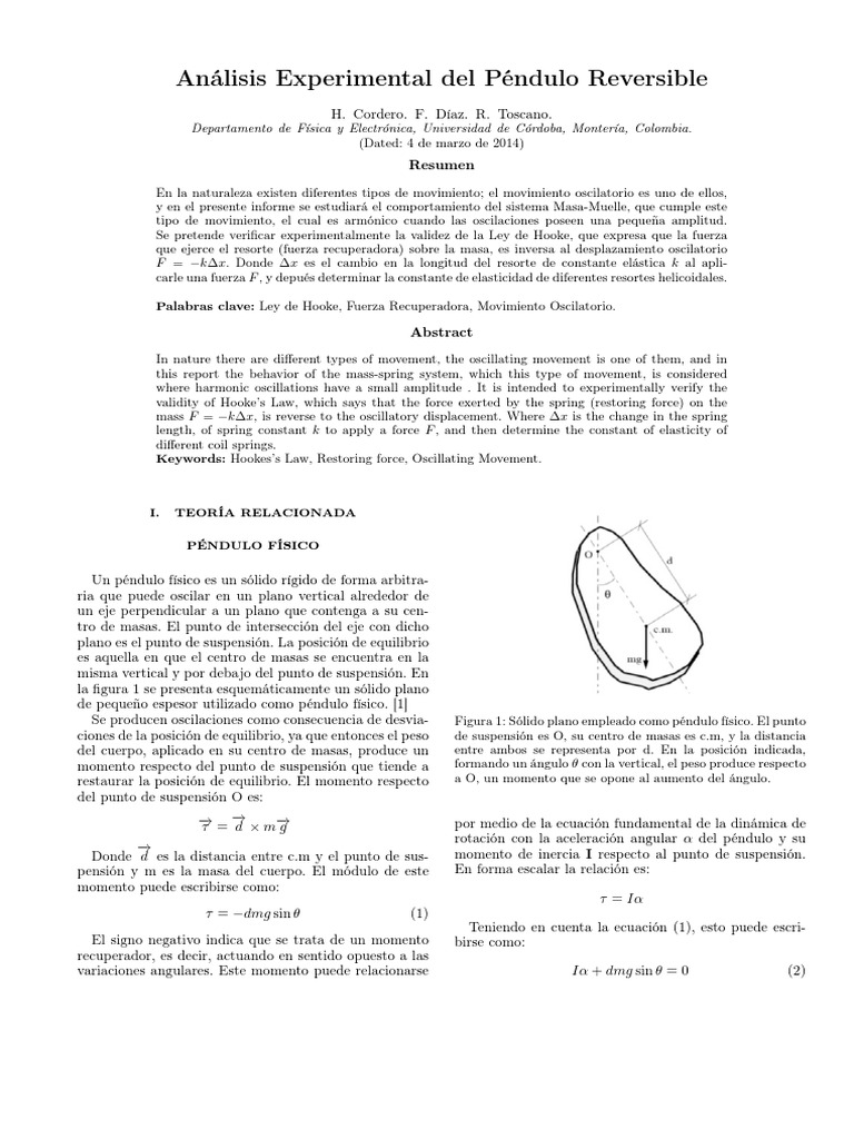 Péndulo Reversible | PDF | Péndulo | Movimiento (física)