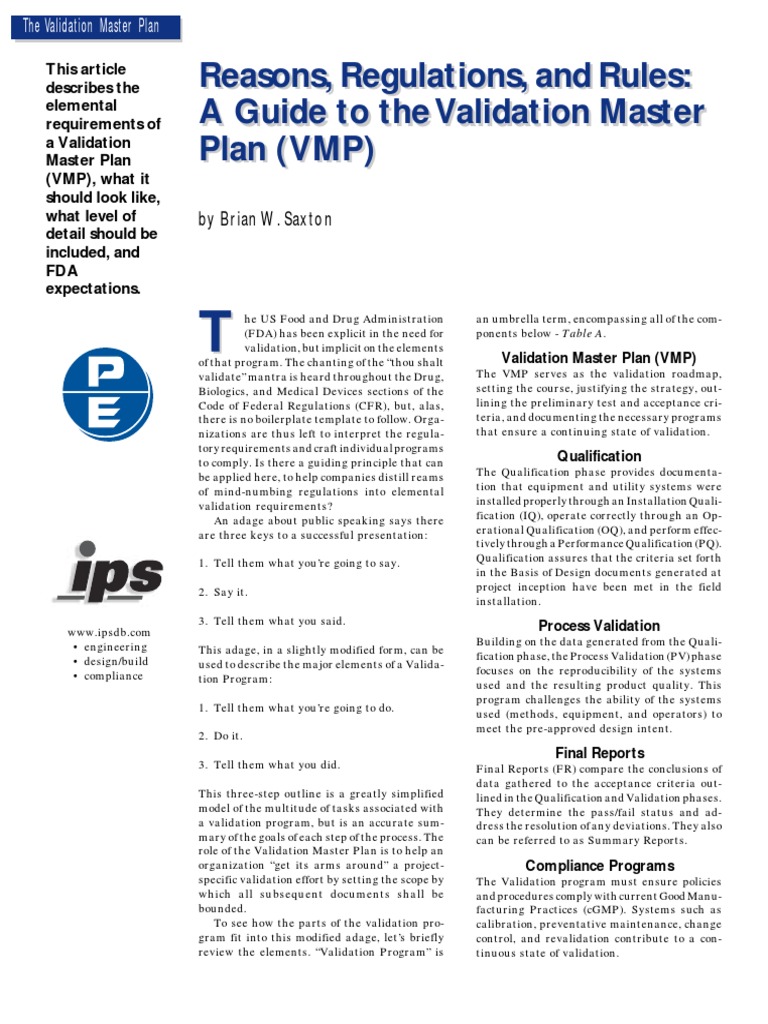 VMP Guide | PDF | Verification And Validation | Food And Drug ...