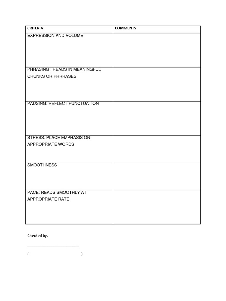 Reading Fluency Evaluation Criteria | PDF