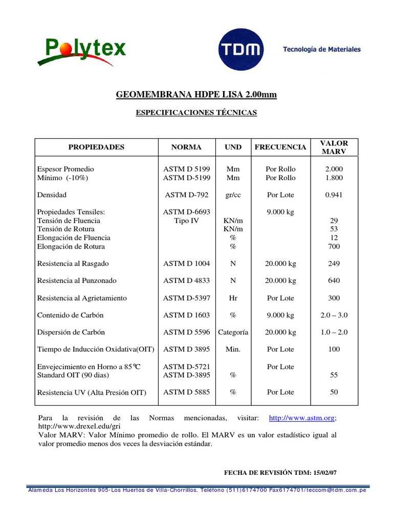 Geomembrana Hdpe Lisa 2 (1) .00mm | PDF | Hogar, jardinería y bricolaje ...