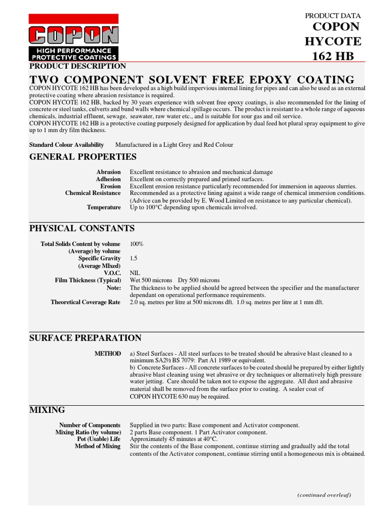Copon - Hycote 162 HB | PDF | Epoxy | Concrete