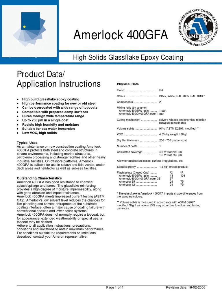 Amerlock 400GFA High Solids Glassflake Epoxy Coating | PDF | Epoxy ...