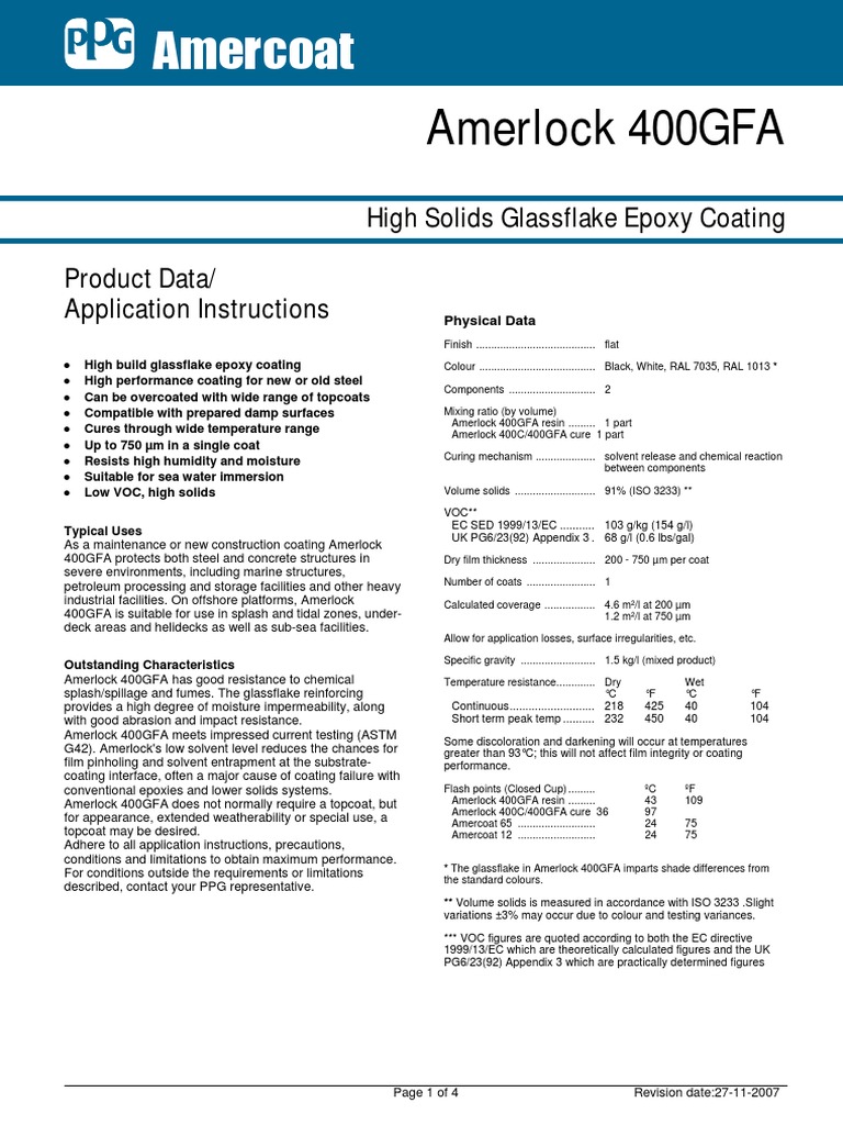 Amerlock 400 GFA | PDF | Epoxy | Concrete
